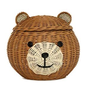 G6 COLLECTION Bear Rattan Storage Basket With Lid Decorative Bin Home Decor Hand Woven Shelf Organizer Cute Handmade Handcrafted Gift Art Decoration Artwork Wicker Bear (Bear Head)