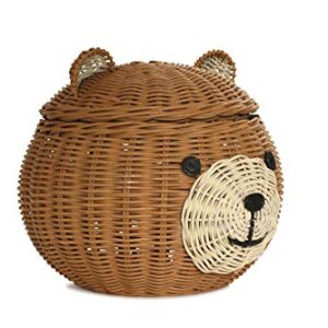 G6 COLLECTION Bear Rattan Storage Basket With Lid Decorative Bin Home Decor Hand Woven Shelf Organizer Cute Handmade Handcrafted Gift Art Decoration Artwork Wicker Bear (Bear Head)