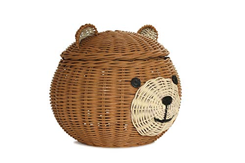 G6 COLLECTION Bear Rattan Storage Basket With Lid Decorative Bin Home Decor Hand Woven Shelf Organizer Cute Handmade Handcrafted Gift Art Decoration Artwork Wicker Bear (Bear Head)