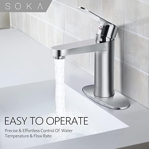 SOKA Bathroom Sink Faucet, Straight Head, Brushed Nickel