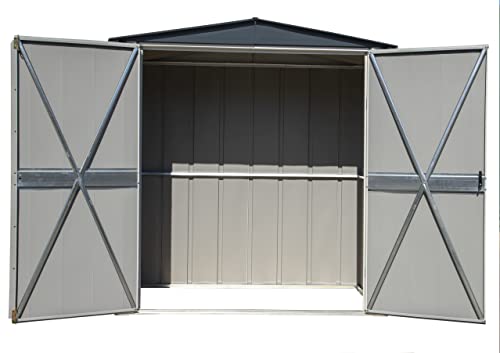 Arrow Shed Designed 6' x 3' x 6' Compact Outdoor Metal Backyard, Patio, and Garden Shed Kit, Flute Gray and Anthracite