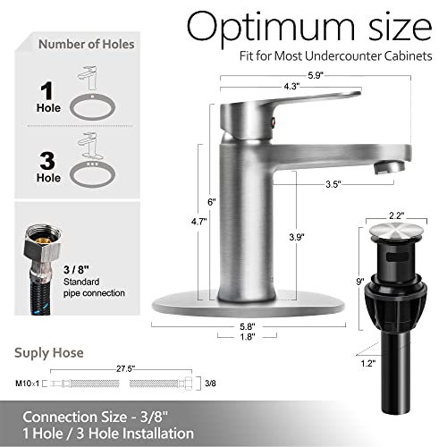 SOKA Bathroom Sink Faucet, Straight Head, Brushed Nickel