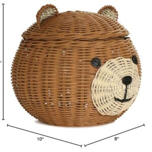 G6 COLLECTION Bear Rattan Storage Basket With Lid Decorative Bin Home Decor Hand Woven Shelf Organizer Cute Handmade Handcrafted Gift Art Decoration Artwork Wicker Bear (Bear Head)