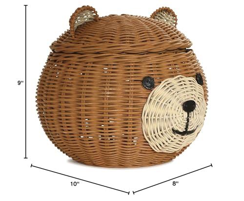 G6 COLLECTION Bear Rattan Storage Basket With Lid Decorative Bin Home Decor Hand Woven Shelf Organizer Cute Handmade Handcrafted Gift Art Decoration Artwork Wicker Bear (Bear Head)