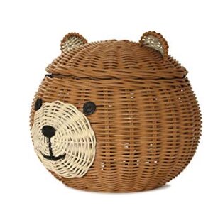 G6 COLLECTION Bear Rattan Storage Basket With Lid Decorative Bin Home Decor Hand Woven Shelf Organizer Cute Handmade Handcrafted Gift Art Decoration Artwork Wicker Bear (Bear Head)