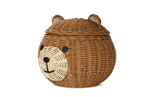 G6 COLLECTION Bear Rattan Storage Basket With Lid Decorative Bin Home Decor Hand Woven Shelf Organizer Cute Handmade Handcrafted Gift Art Decoration Artwork Wicker Bear (Bear Head)