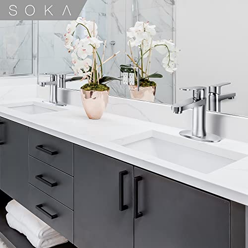 SOKA Bathroom Sink Faucet, Straight Head, Brushed Nickel