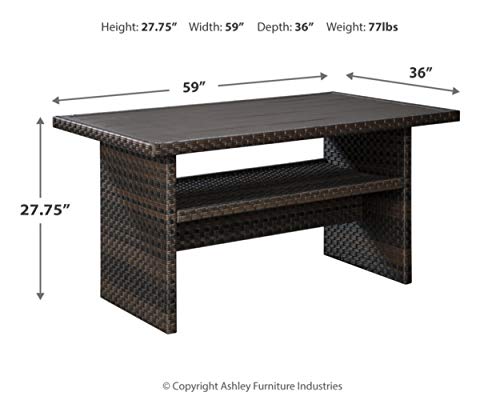 Signature Design by Ashley Outdoor Easy Isle Multi-Use Resin Wicker Patio Table, Dark Brown