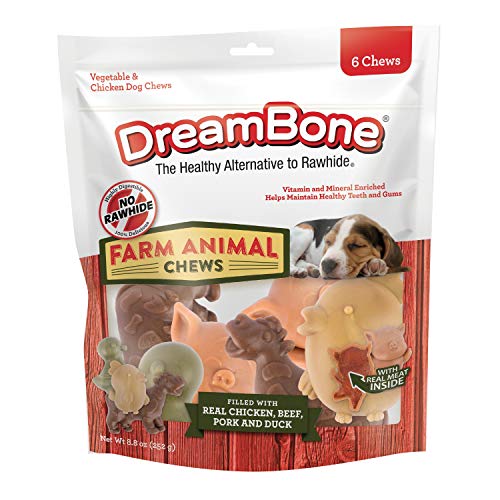 DreamBone Farm Animal Chews, Rawhide Free Dog Chews Made with Real Meat and Vegetables, 6 Count