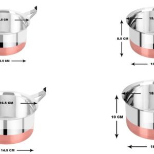 4 Pcs Set - Stainless Steel Copper Bottom Saucepan, Tea Coffee Pan, Milk Pan, Tapeli Patila, Sauce Pot (Capacity-800 ml,1200 ml,1700 ml, and 2000 ml).