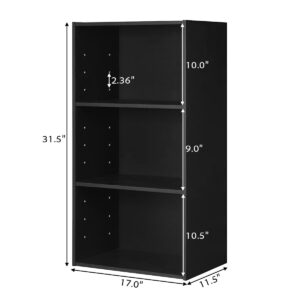 Giantex 2 Pieces 3 Shelf Bookcase Book Shelves Open Storage Cabinet Multi-Functional Home Office Bedroom Furniture Display Bookcases, Black