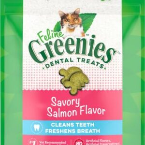 FELINE GREENIES Adult Natural Dental Care Cat Treats, Savory Salmon Flavor, 2.1 oz. Pouch