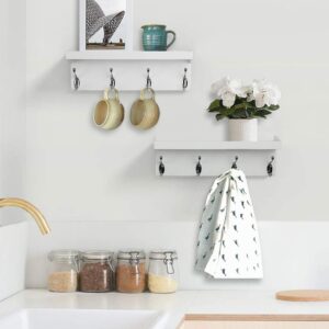 ZGZD White Wall Mounted Coat Rack with Shelf Entryway Hanging Shelves with 4 Double Hooks, Set of 2