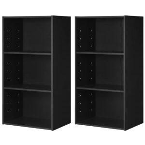 giantex 2 pieces 3 shelf bookcase book shelves open storage cabinet multi-functional home office bedroom furniture display bookcases, black