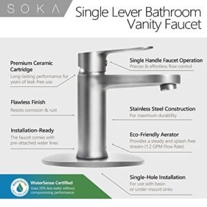 SOKA Bathroom Sink Faucet, Straight Head, Brushed Nickel