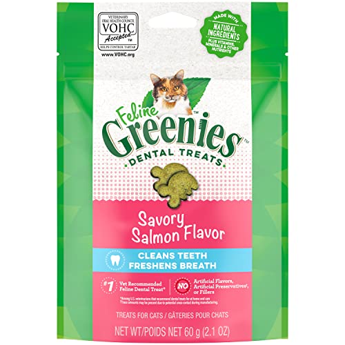 FELINE GREENIES Adult Natural Dental Care Cat Treats, Savory Salmon Flavor, 2.1 oz. Pouch