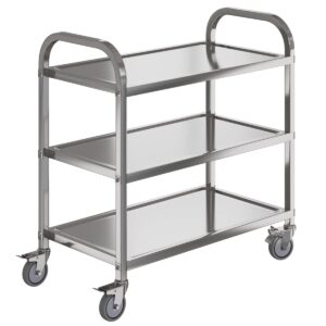 amarite 3 shelf stainless steel cart,400 lbs,1mm thick，serving cart with wheels, household, service trolley,360°rotation storage shelf with locking wheels 29.5 * 15.7 * 37.4'' l*w*h s.