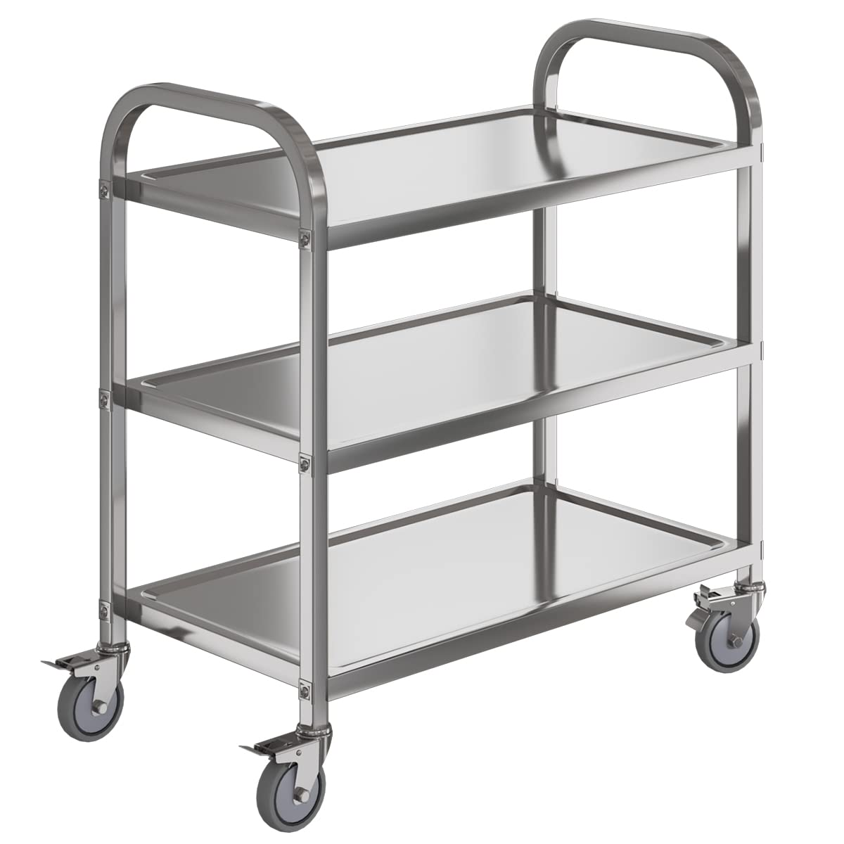 Amarite 3 Shelf Stainless Steel cart,400 lbs,1MM Thick，Serving cart with Wheels, Household, Service Trolley,360°Rotation Storage Shelf with Locking Wheels 29.5 * 15.7 * 37.4'' L*W*H S.