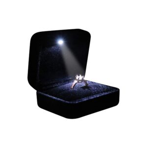 omeet velvet metal glossy with led jewelry gift box for proposal, engagement, wedding - easy to fit into your pocket or handbag