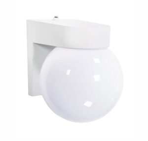 coramdeo commercial residential outdoor led globe light, dusk to dawn photocell, wet location, built in led color select switch for 3k / 4k / 5k, 850 lumens, white cast aluminum with white globe