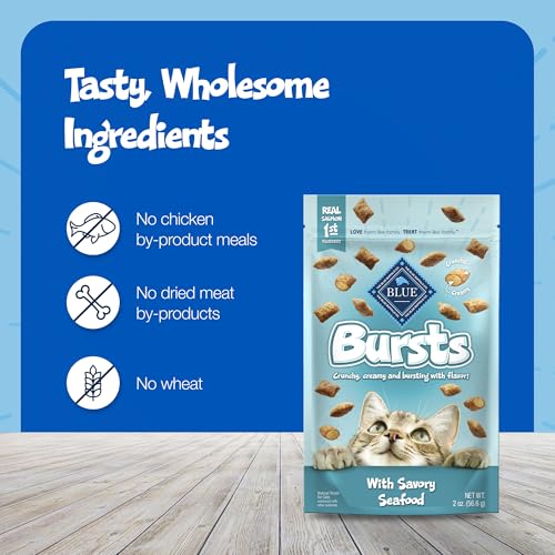 Blue Buffalo Bursts Crunchy & Creamy Cat Treats, Great for Training, Savory Seafood, 12-oz Tub