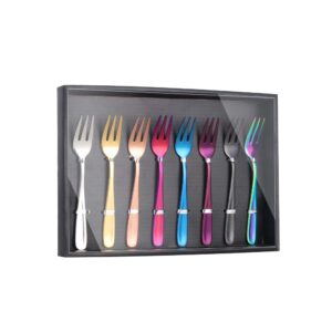 buyer star 8 pack dessert pastry forks set, stainless steel 18/10 colorful cake forks 5.4 inch salad forks multicolor appetizer forks in black box for party weddings bridal shower birthday