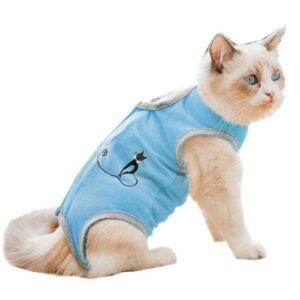 pjddp cat recovery suit,cat professional surgical recovery suit,abdominal wound protector,e collar alternative for cat,after surgery wear anti licking wounds,blue,xl