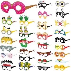 pixipy funny paperboard photo booth props glasses - 30 pc - hawaiian party accessories for adults & kids - fun novelty party favor supplies for birthdays, luau, fiesta - party supply decorations