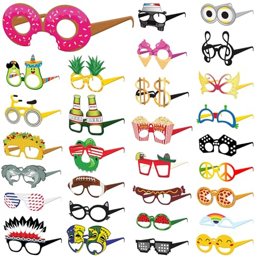 PixiPy Funny Paperboard Photo Booth Props Glasses - 30 pc - Hawaiian Party Accessories for Adults & Kids - Fun Novelty Party Favor Supplies for Birthdays, Luau, Fiesta - Party Supply Decorations