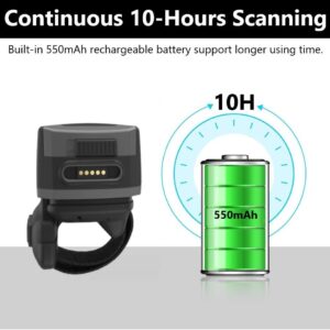 Posunitech 1D 2D Wireless Bluetooth Mini Ring Barcode Scanner IP65 EF02 Zebra SE4107 with TPU+PC & 550mAh Battery Replaceable & Battery Charger for IOS Android