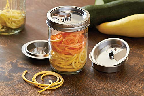 Jarware 3 in 1 Mason Jar Spiralizer Lid, Wide Mouth, Stainless Steel