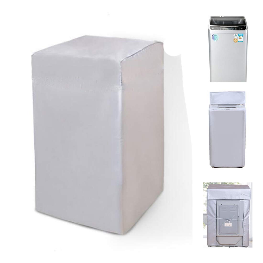 FLR Washing Machine Covers Waterproof Lightweight Solid Top Load Washer Dryer Cover Silver Durable Portable Washing Machine Protective for Large Width 21-23inches Indoor Outdoor Washing Machine