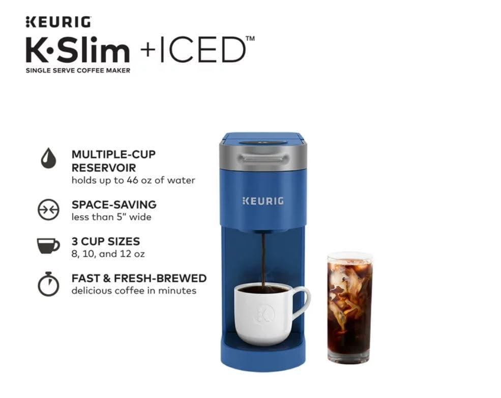 Keurig K-Slim + ICED Single Serve Coffee Maker, Brews 8 to 12oz. Cups, Blue