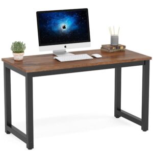 tribesigns modern simple computer desk, 47 inch vintage office desk computer table, study writing study desk workstation for home office, rustic brown