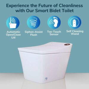 Trone Tahum Bidet Toilet Tankless Toilet with Heated Seat SyphonAssist Flush and Advanced Toe Touch Technology Smart Toilet for Bathroom