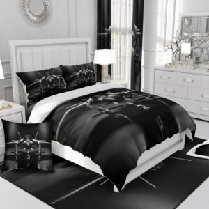 Erosebridal 3D Fighter Aircraft Comforter Set Boys Bedroom Decorative Kids Duvet Cover Black Airplane Printed Bedding Set Soft Microfiber Quilt Cover for Home Hotel Dorm (Full Size)