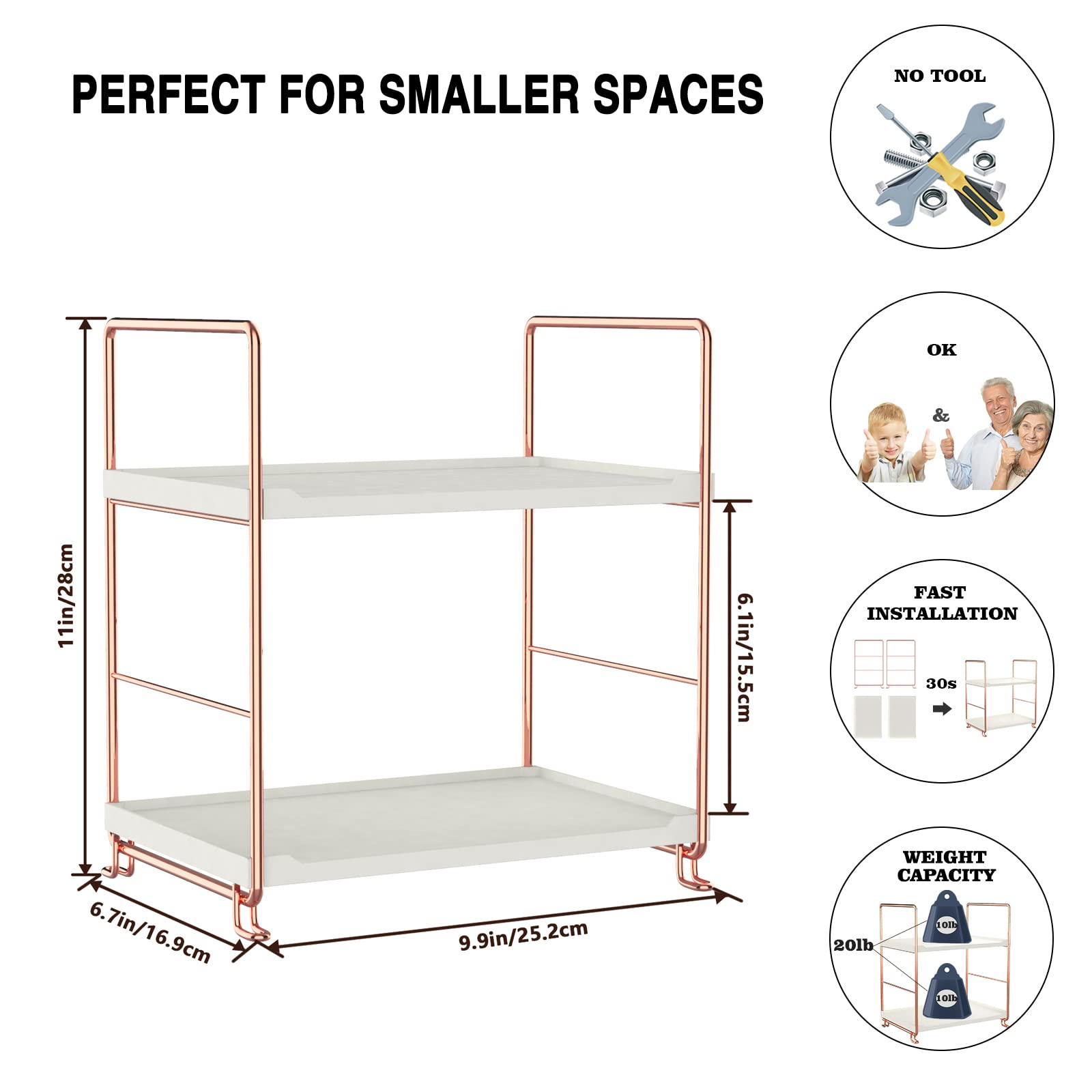 Desktop Cosmetics Storage Rack Rose Gold 2/3 Layers Bathroom Makeup Organizer Assembled Kitchen Seasoning Iron Storage Shelves (2-LAYERS)