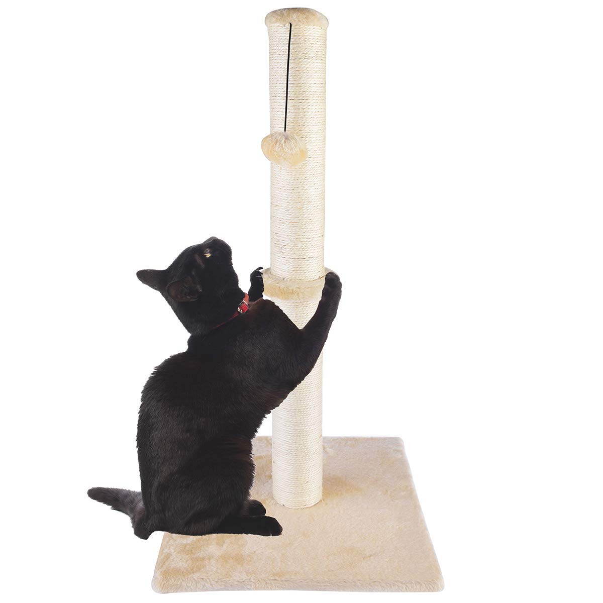 Dimaka 34" Tall Cat Scratching Post for Large Cats and Kittens, High Vertical Scratcher with Premium Natural Sisal Rope and Interactive Hanging Ball for Indoor Cats(Beige, 34 inches)