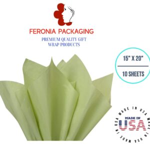 Feronia packaging Sage Tissue Paper Squares, Bulk 10 Sheets, Premium Gift Wrap and Art Supplies for Birthdays, Holidays, or Presents, Large 15 Inch x 20 Inch Made in USA