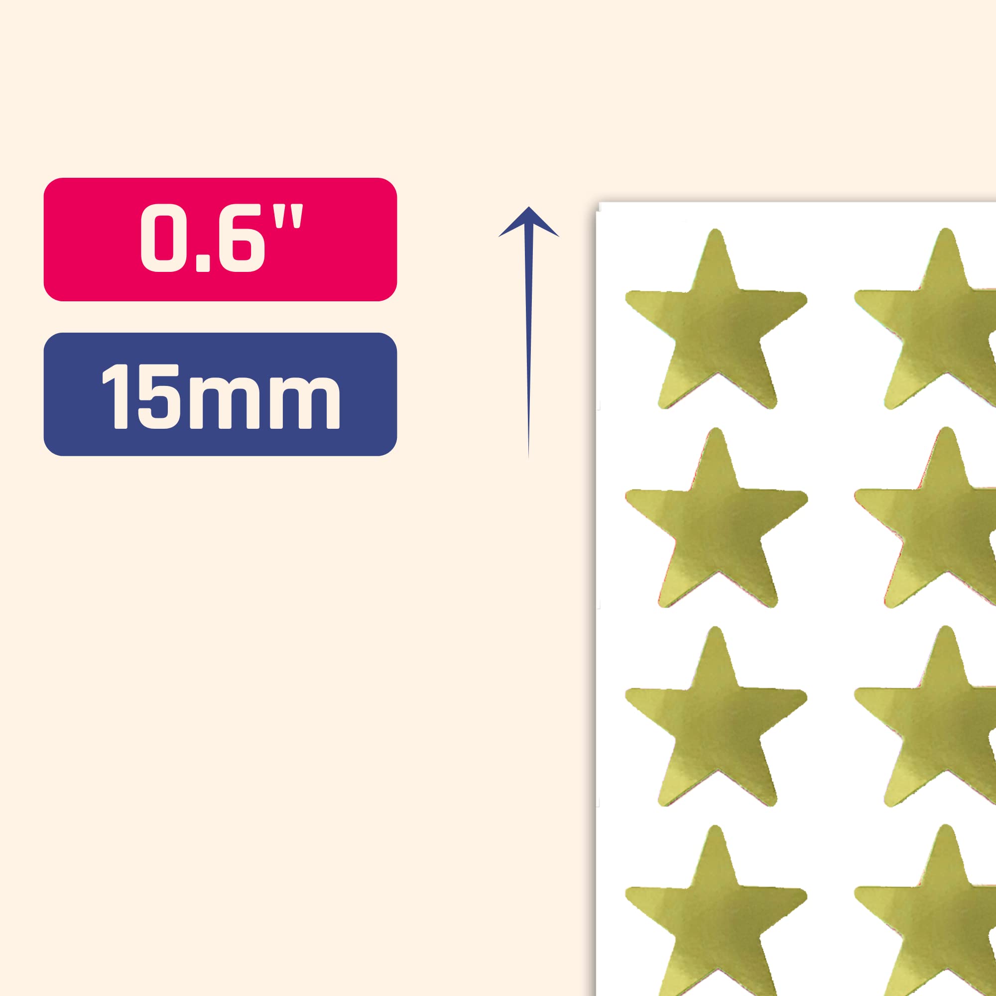 1000 Pack, Gold Foil Star Metallic Stickers, 0.6" Diameter