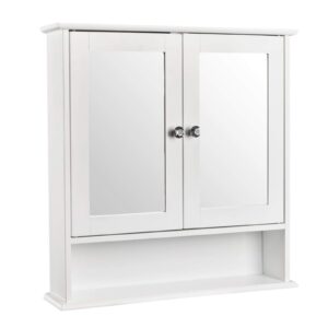 volowoo bathroom mirror cabinet,double door mirror indoor bathroom wall mounted cabinet shelf white