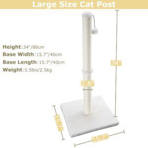 Dimaka 34" Tall Cat Scratching Post for Large Cats and Kittens, High Vertical Scratcher with Premium Natural Sisal Rope and Interactive Hanging Ball for Indoor Cats(Beige, 34 inches)