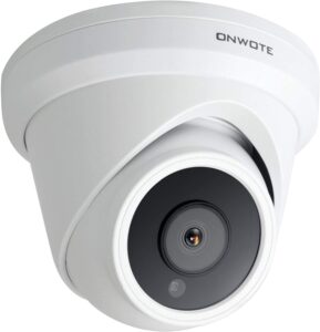 onwote 4k 8mp ultrahd poe ip security camera turret, ai human vehicle detection, 3840x2160 8 megapixels, 128° field of view, video audio, indoor outdoor, 100ft ir, add-on camera to poe nvr system