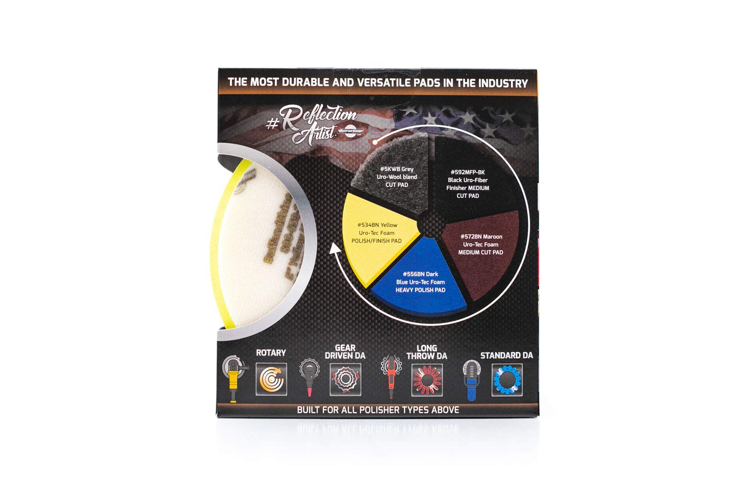 The Rag Company - Buff and Shine Reflection Artist Complete 6" Buffing Kit - Combination of Five Pads, URO line, Easy to Use Combo