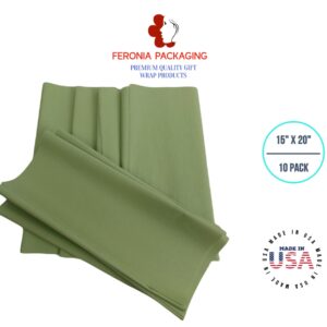 Feronia packaging Sage Tissue Paper Squares, Bulk 10 Sheets, Premium Gift Wrap and Art Supplies for Birthdays, Holidays, or Presents, Large 15 Inch x 20 Inch Made in USA