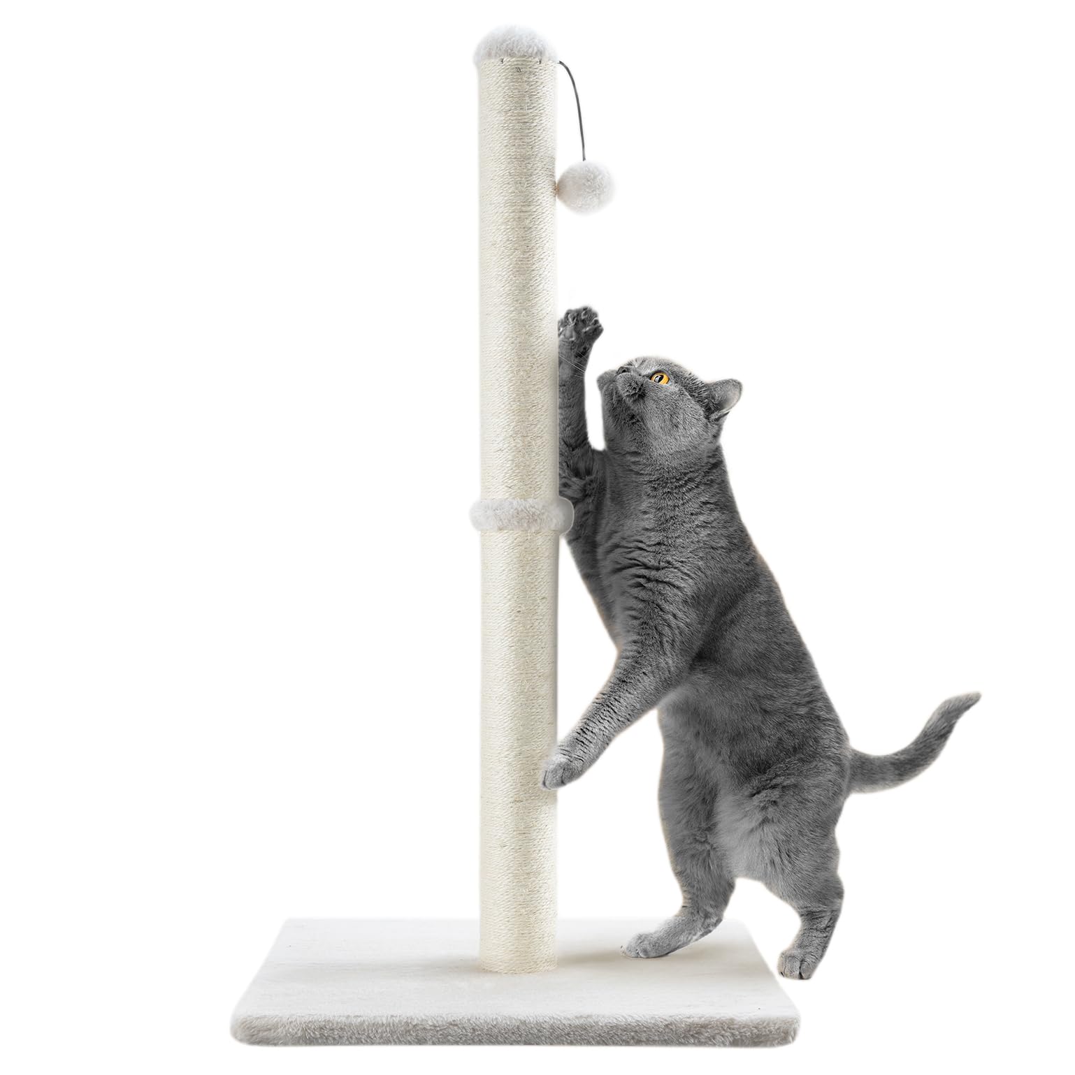 Dimaka 34" Tall Cat Scratching Post for Large Cats and Kittens, High Vertical Scratcher with Premium Natural Sisal Rope and Interactive Hanging Ball for Indoor Cats(Beige, 34 inches)