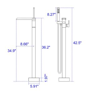 SHAMANDA Luxury Freestanding Bathtub Faucet Single Handle Waterfall Tub Filler with Handheld Shower Matte Black, Floor Mounted, FL701-7