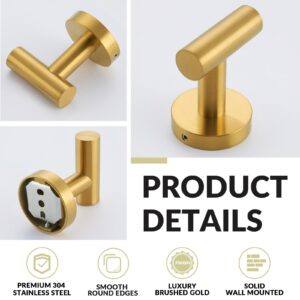 APLusee Robe Towel Hook, SUS 304 Stainless Steel Modern Home Storage Coat Hanger, Brushed Gold Wall Hook for Bath Toilet Kitchen Garage