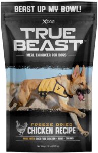 xdog true beast dog food toppers - chicken | freeze dried chicken, chicken organs, + pumpkin for dogs | perfect for picky eaters | plus pre and probiotics for dogs digestive health