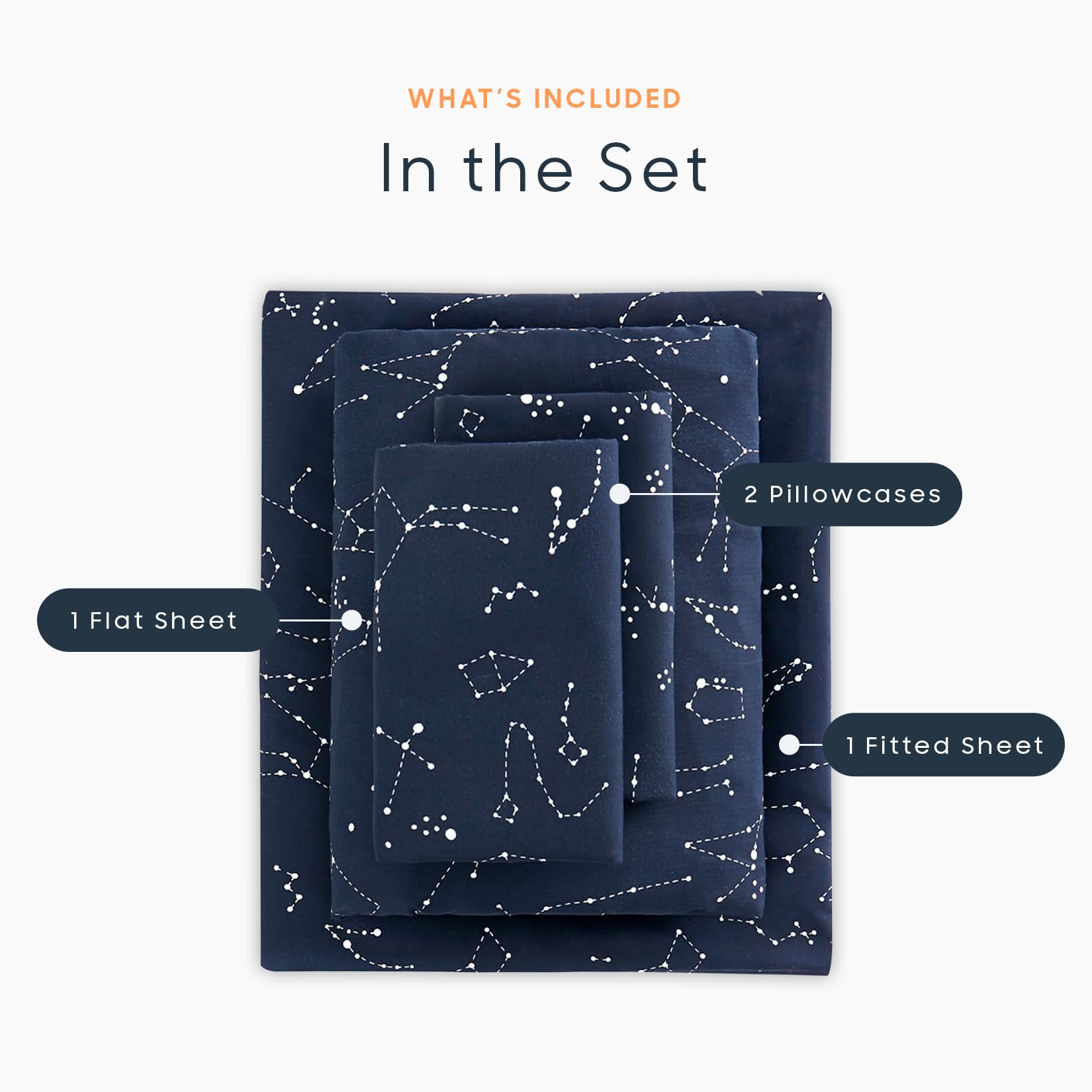 Wake In Cloud - Constellation Bed Sheets, 4-Piece Sheet Set, Celestial Space Witchy Star Galaxy Astrology, Soft Microfiber Deep Pocket Bedding, Navy Blue, Twin Size